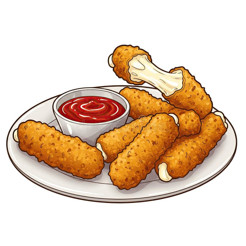 Crispy Mozzarella Sticks with Marinara Stock Illustration ...