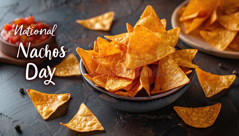 Crispy Nachos in a Bowl with Scattered Chips on Dark Background with ...