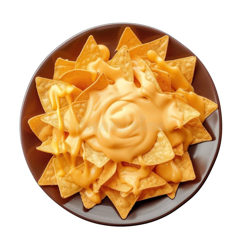 Crispy Nachos with Melted Cheddar Cheese on a Brown Plate. Stock ...