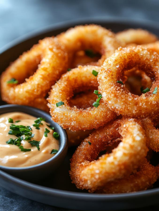 Crispy Onion Rings Dipping Sauce Chives Stock Photos - Free & Royalty ...