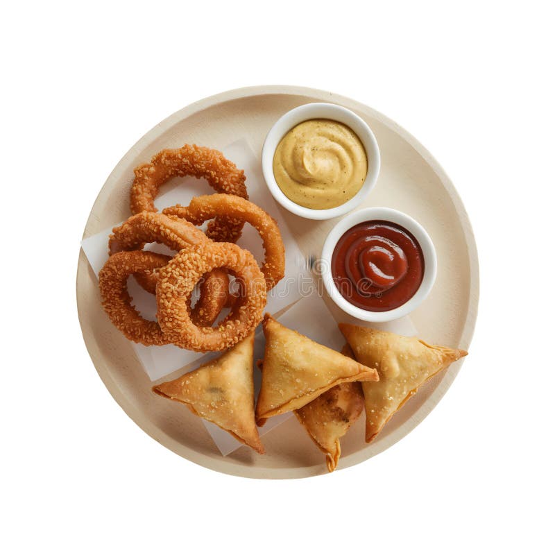 Crispy Onion Rings with Samosas Stock Vector - Illustration of onion ...