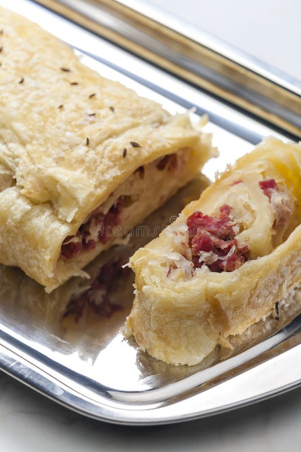 Crispy Pastry Filled with Smoked Meat and Sour Cabbage Stock Photo ...