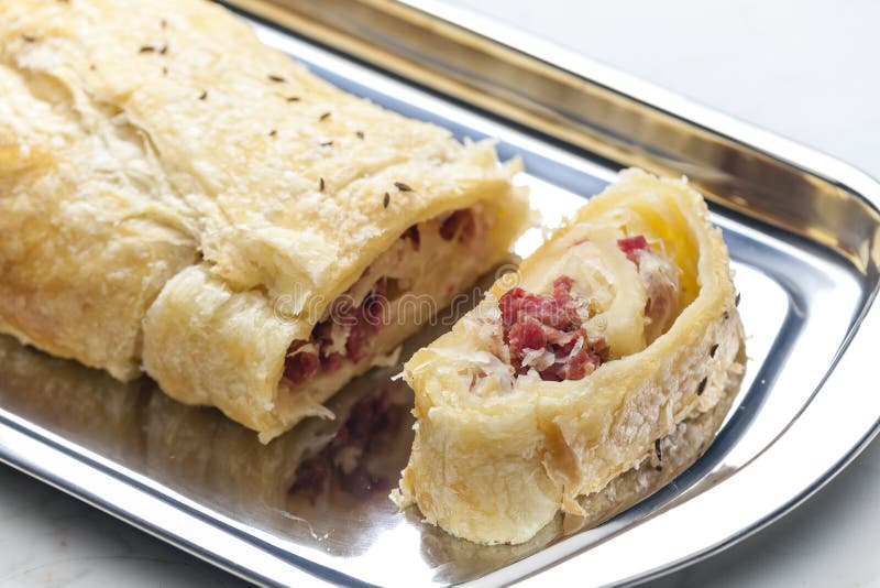 Crispy Pastry Filled with Smoked Meat and Sour Cabbage Stock Photo ...