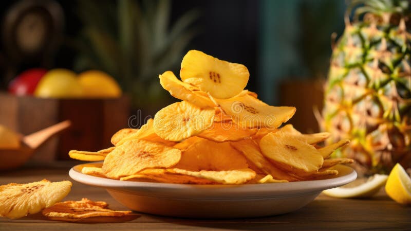 Crispy Pineapple Chips in a Cozy Apartment Setting. Stock Photo - Image ...