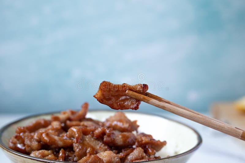 Crispy Pork Chop in a Bowl of Steamed Rice Stock Photo - Image of ...
