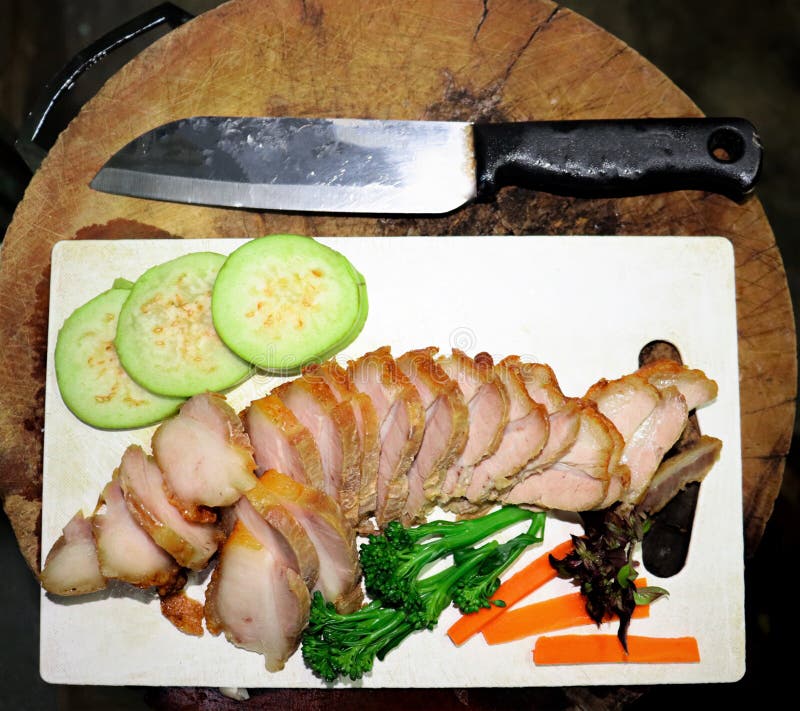 Crispy Pork on a Chopping Block Stock Photo - Image of breakfast, chop ...