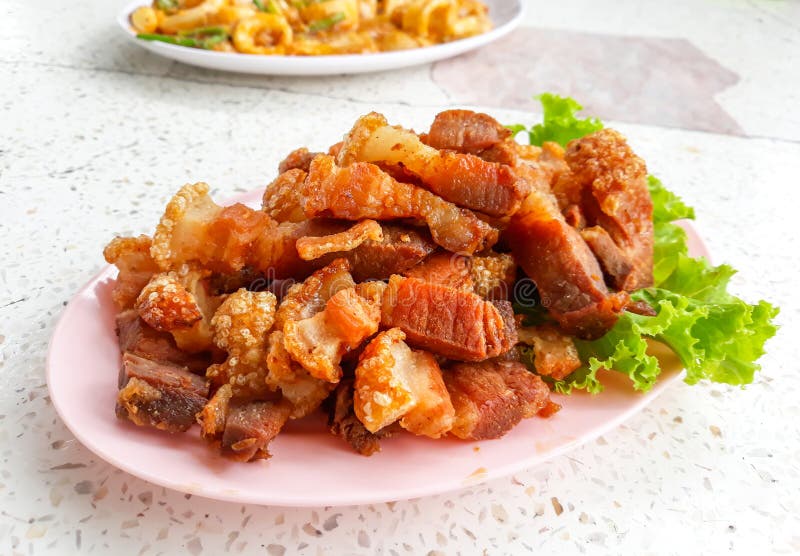 Crispy Pork on plate. stock photo. Image of pork, meal - 119938532