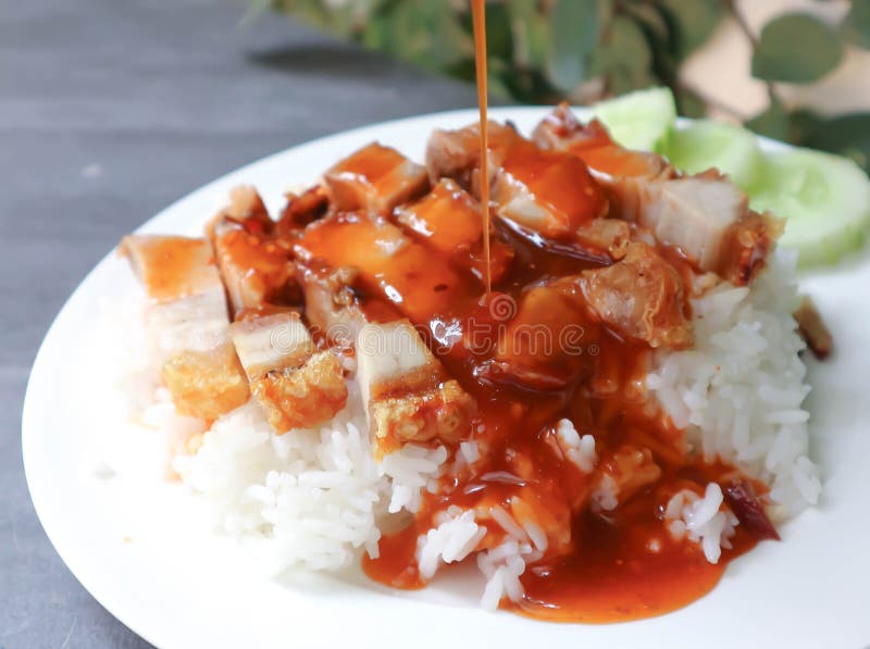 Crispy Pork with Rice, Rice Topped with Crispy Pork Stock Photo - Image ...