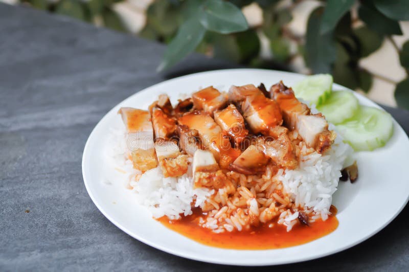 Crispy Pork with Rice, Rice Topped with Crispy Pork and Sauce Stock ...