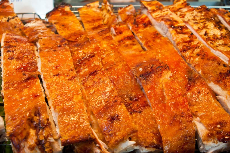 Crispy Pork Skin of Grilled Pork Stock Image - Image of season, salad ...