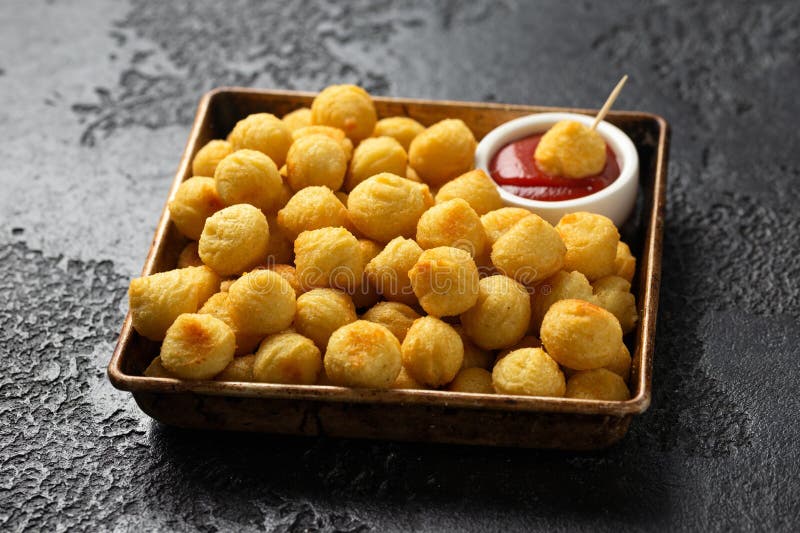 Crispy Potato Balls with Ketchup. Ready To Eat Stock Image - Image of ...