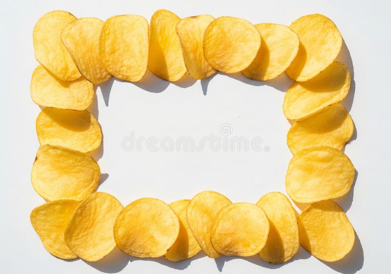 Crispy Potato Chip Border Frame with Empty White Space for Text or ...
