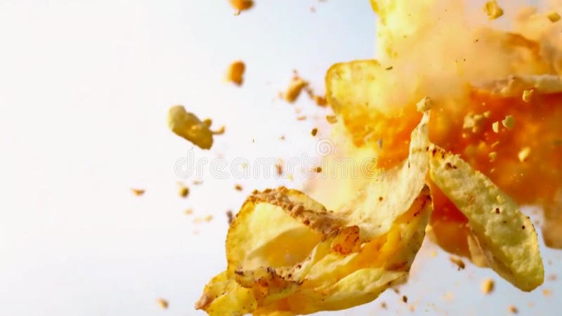 Potato Chips Flying and Exploding. Stock Footage - Video of crispy ...