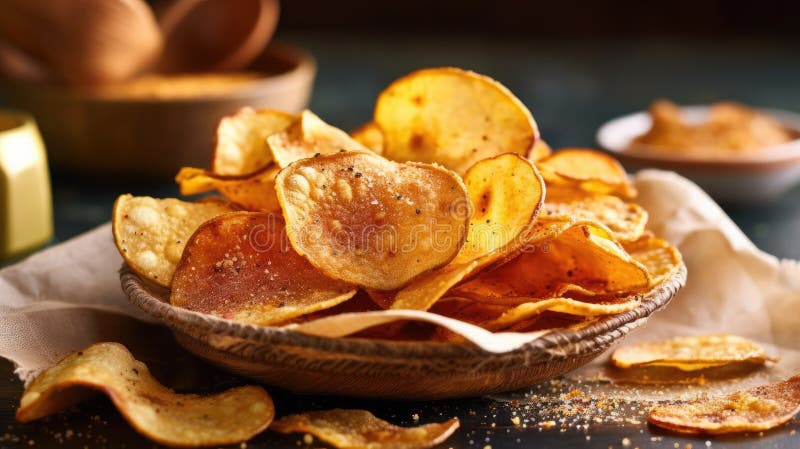 Crispy Potato Chips. Generative AI Stock Photo - Image of delicious ...