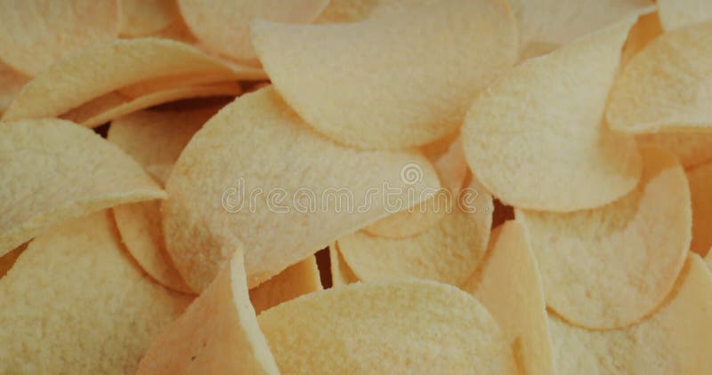Top View: Crispy Potato Chips. Slider 4k Shot Stock Video - Video of ...