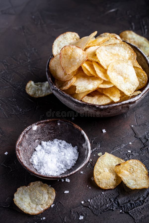 Crispy Potato Chips with Salt Stock Image - Image of root, potato ...