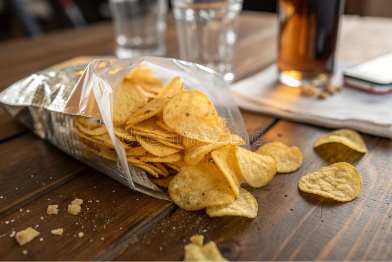 Crispy Potato Chips Spilling Out of Bag Stock Illustration ...
