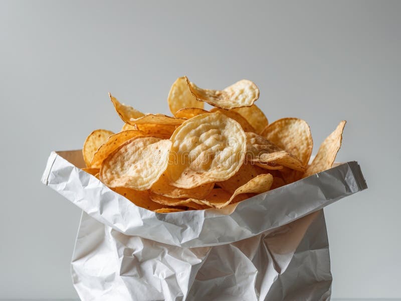 Crispy Potato Chips in a White Paper Bag. Stock Image - Image of pale ...