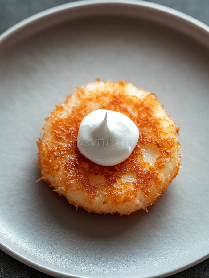 Crispy Potato Pancake with a Dollop of Cream Stock Photo - Image of ...