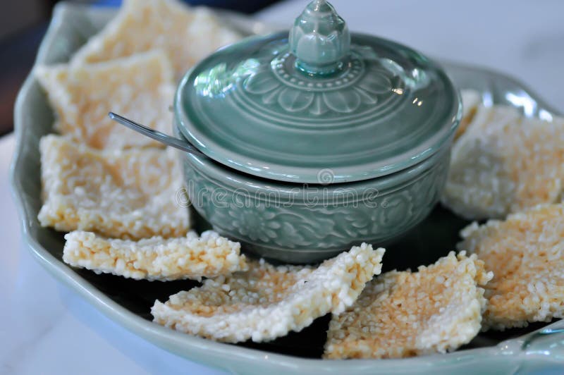 Crispy Rice,crispy Rice Cake or Rice Crackers with Dip Stock Image ...