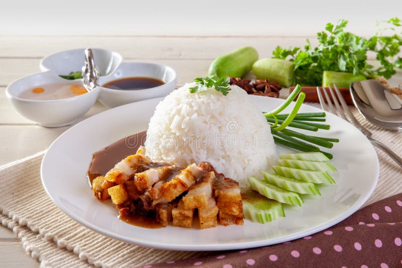 Crispy Roast Pork with Rice Stock Image - Image of barbecue, rice ...