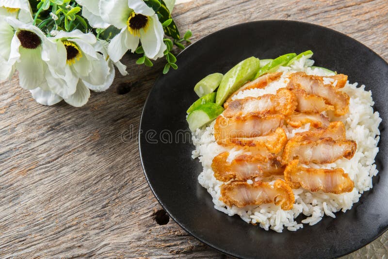 Crispy Roasted Belly Pork Chinese Style and Rice Stock Photo - Image of ...