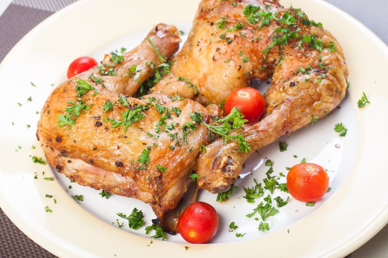 Crispy Roasted Chicken Quarter Stock Image - Image of marjoram, quarter ...