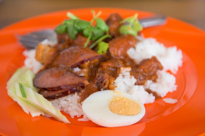 Crispy Roasted Pork Rice with Egg Stock Image - Image of roasted ...