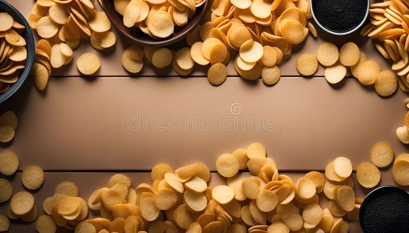 Crispy Round Crackers on a Wooden Table Stock Illustration ...