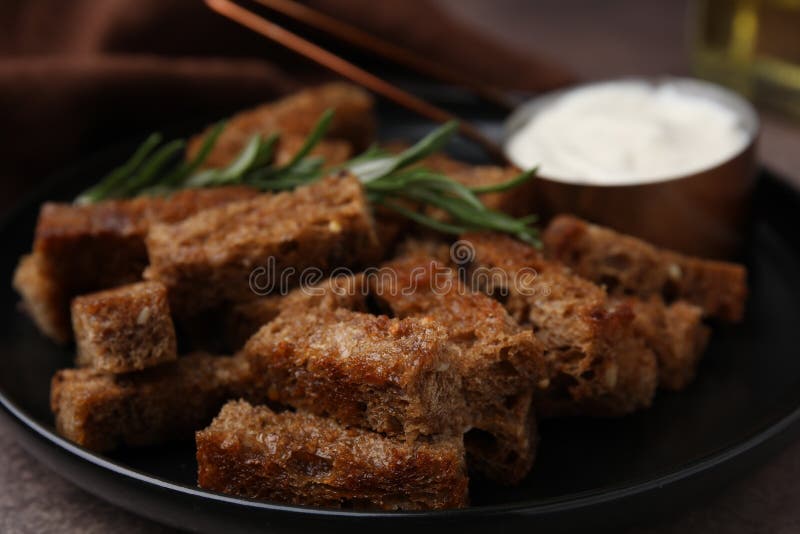 Crispy Rusks with Rosemary on Plate, Closeup Stock Image - Image of ...