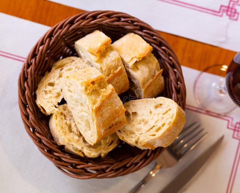 Crispy Rustic Bread Cut into Slices. Still Life Captured from Above ...