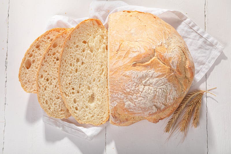 Crispy and Rustic Round Loaf Bread Baking at Home Stock Photo - Image ...