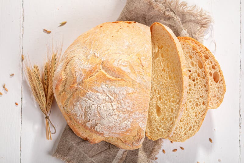 Crispy and Rustic Round Loaf Bread Freshly Baked in Bakery Stock Photo ...