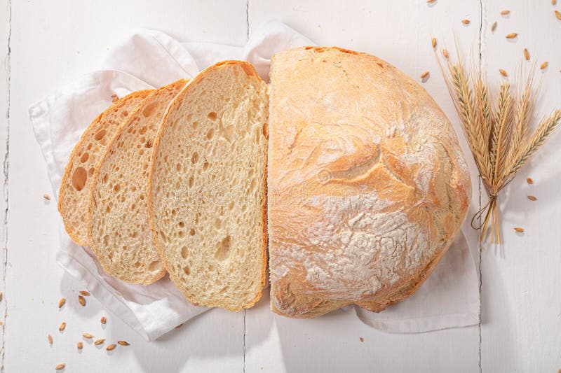 Crispy and Rustic Round Loaf Bread in a Home Bakery Stock Image - Image ...