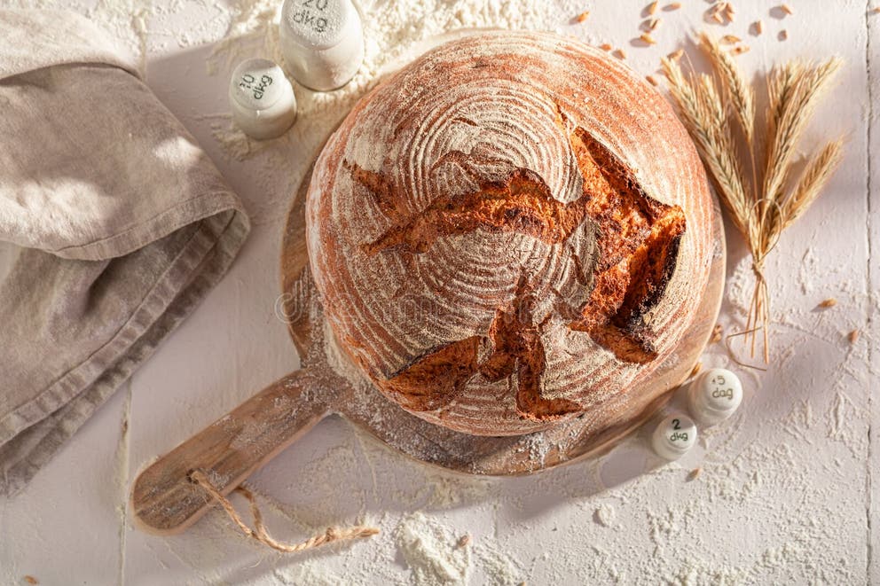 Crispy and Rustic Round Loaf Bread in Home Bakery Stock Image - Image ...