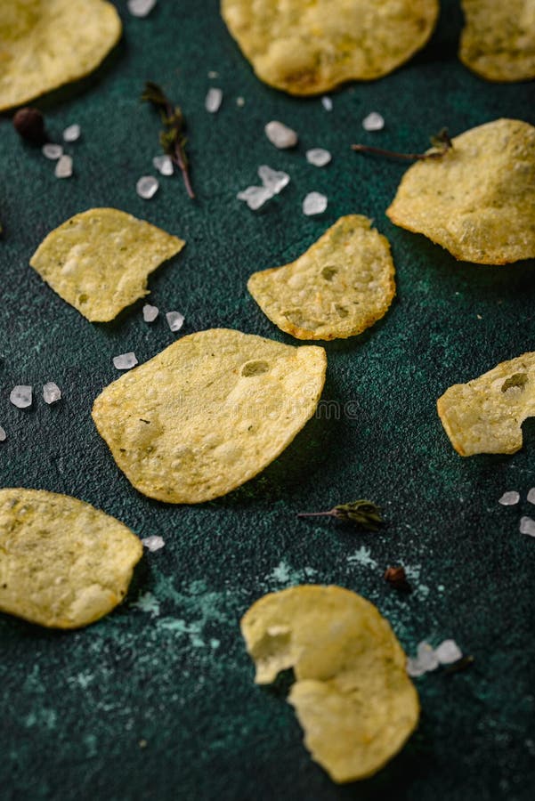 Crispy Salty Homemade Potato Chips Stock Photo - Image of golden, meal ...