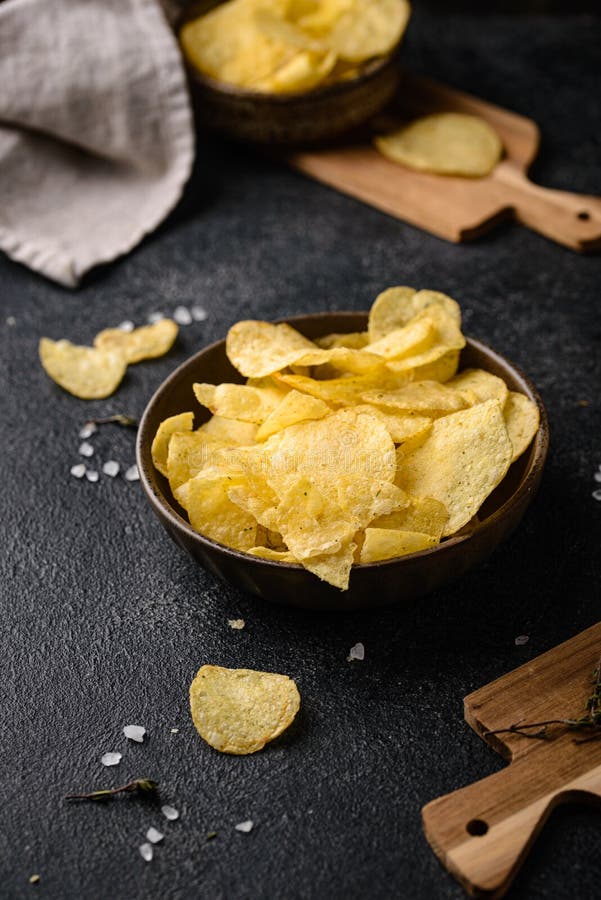 Crispy Salty Homemade Potato Chips Stock Photo - Image of potato, snack ...