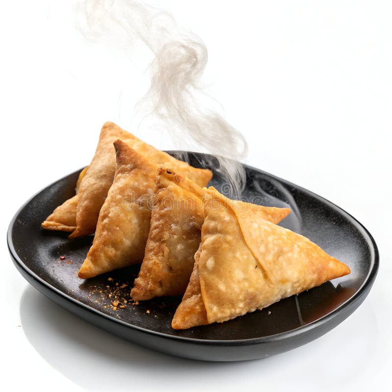 Crispy Samosas on a Black Plate Stock Illustration - Illustration of ...