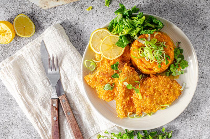 Crispy Schnitzel with Cornflakes Stock Image - Image of cornflakes ...