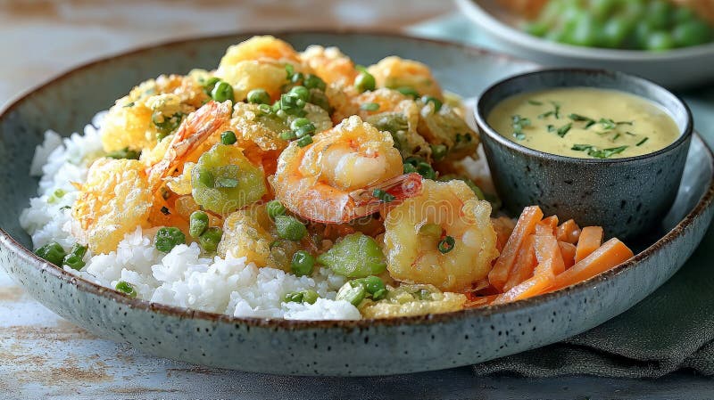 Crispy Shrimp & Rice with Sauce Stock Photo - Image of blog, cooking ...