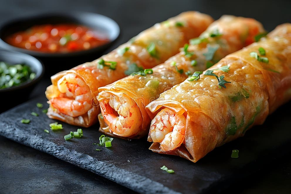 Delicious Shrimp Spring Rolls Stock Illustration - Illustration of ...