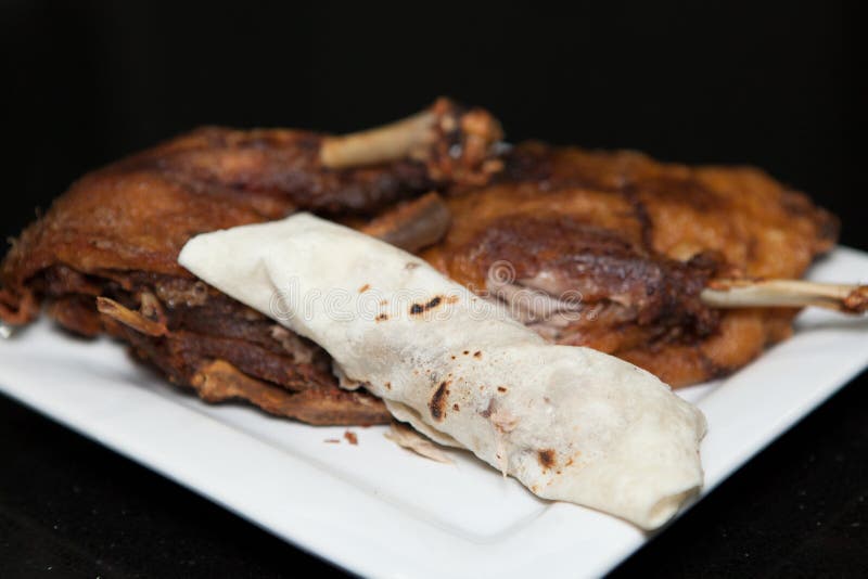 Crispy Skin Duck with Pancake Stock Image - Image of food, evening ...