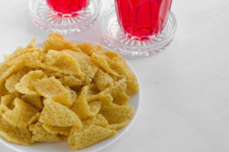 Crispy Snack and Drink for Relaxing Time. Stock Image - Image of pile ...