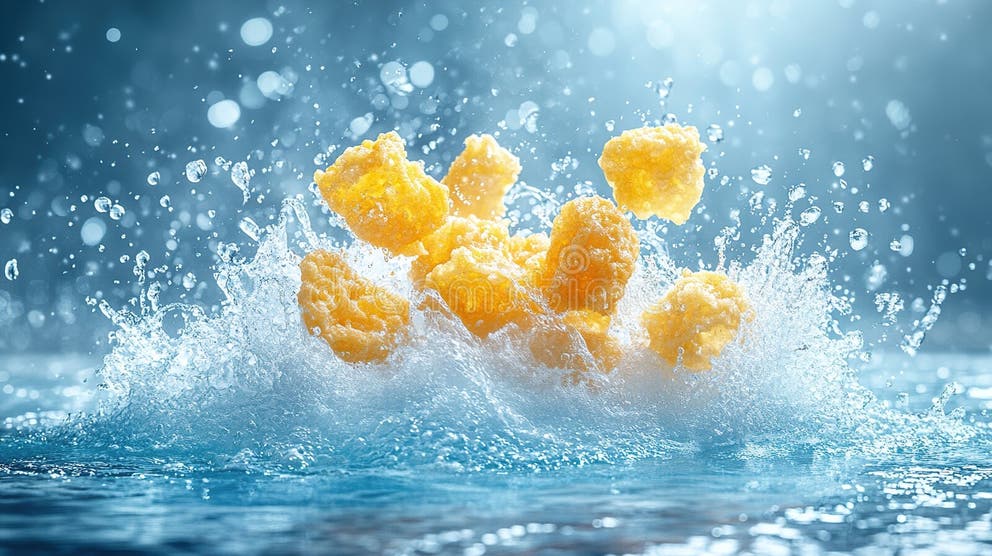 Crispy Snacks Exploding in Water Stock Illustration - Illustration of ...