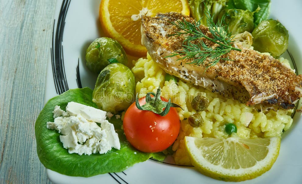 Crispy Snapper with Salsa Verde Risotto Stock Image - Image of filet ...
