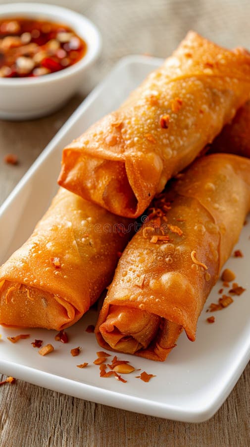 Crispy Spring Roll with Savory Sauce, Perfect Appetizer or Snack Stock ...
