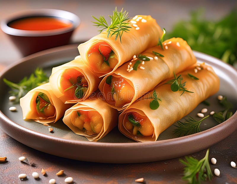 Crispy Spring Rolls, a Delightful Appetizer Stock Illustration ...