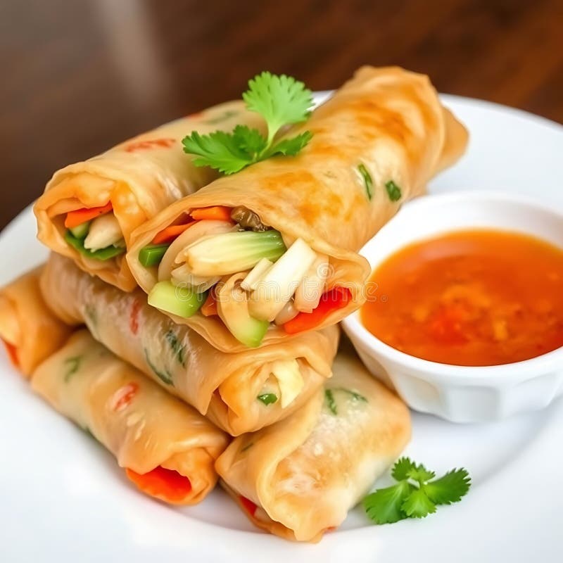Crispy Spring Rolls Filled with Vegetables and Served with a Tangy ...