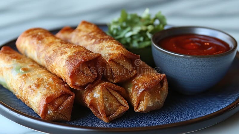 Crispy Spring Rolls Served with Dipping Sauce Stock Illustration ...