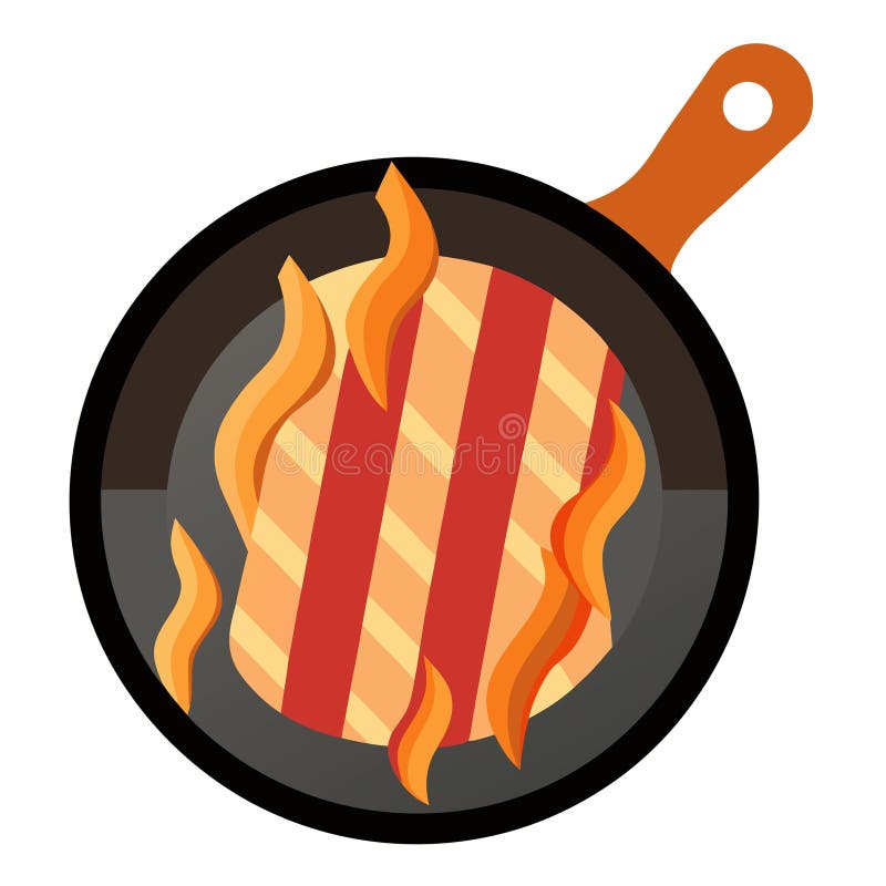 Crispy Strips of Bacon Frying on a Cast Iron Griddle Pan Stock Vector ...